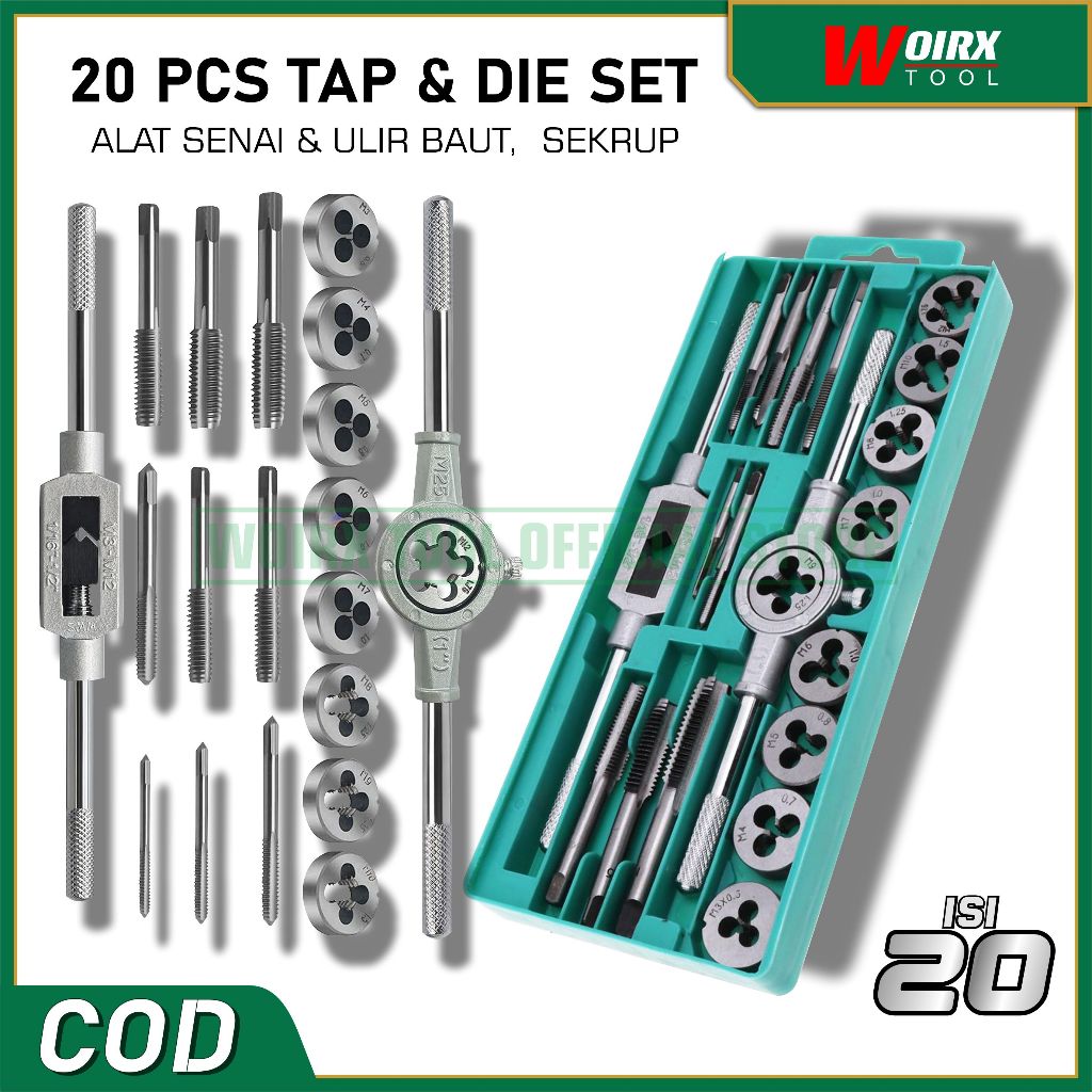 Jual WOIRX TOOL Tap Die Set 20 PCS Alat Snai dan Tap Ulir Mur Baut Alat ...