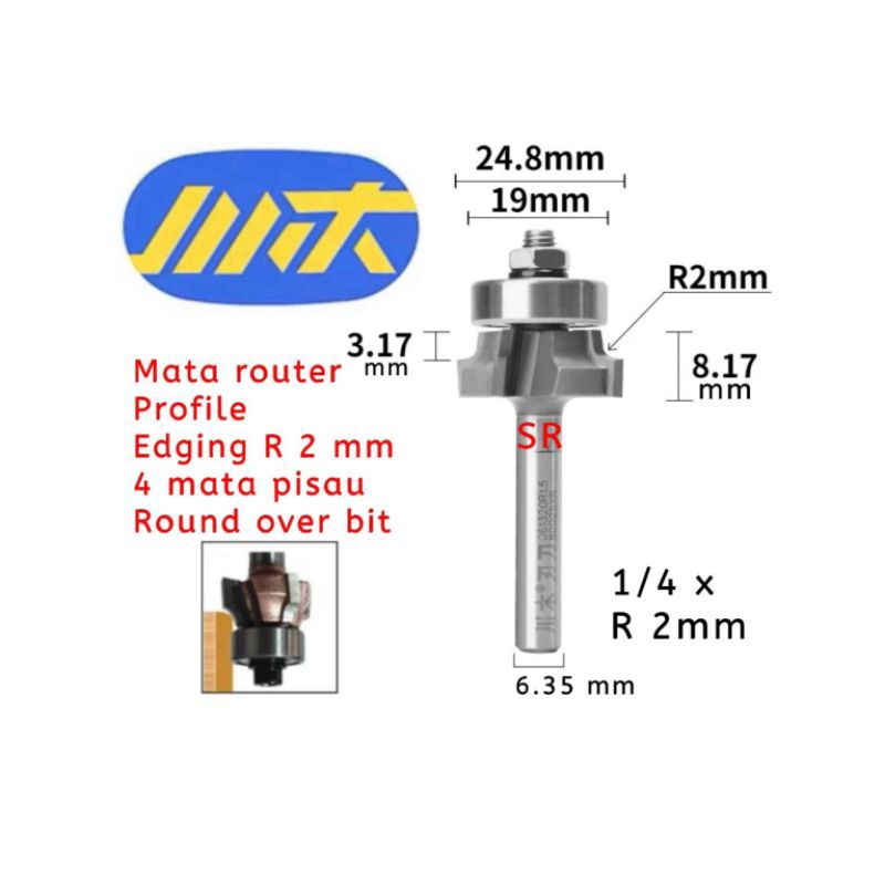 Jual Mata Router/ Profil Edging R 2mm 4 Mata Pisau/ Round Over Bits ...
