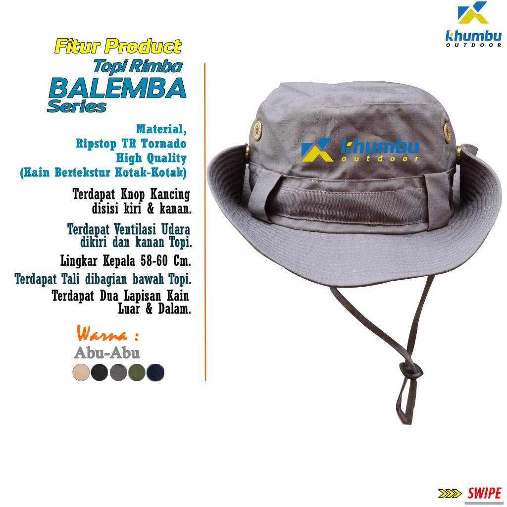 Jual KHUMBU | Topi Rimba Double Air Vent Warna ABU | Topi Mancing ...