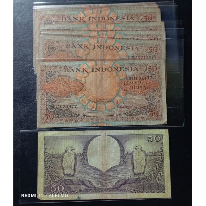 Jual uang kertas kuno 50 bunga tahun 1959 bekas asli jelek | Shopee Indonesia