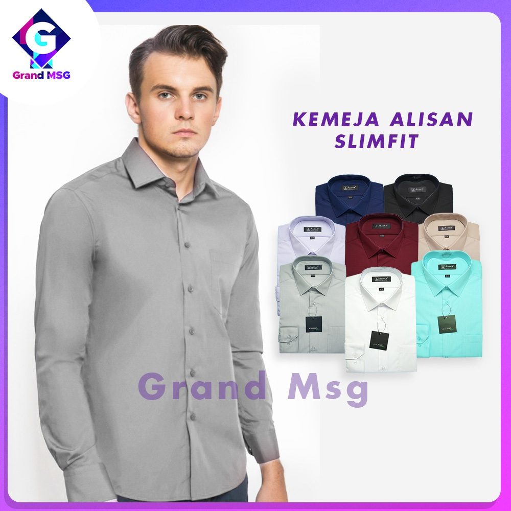 Jual ALISAN Kemeja Pria SLIM FIT Lengan Panjang Original Polos Baju ...
