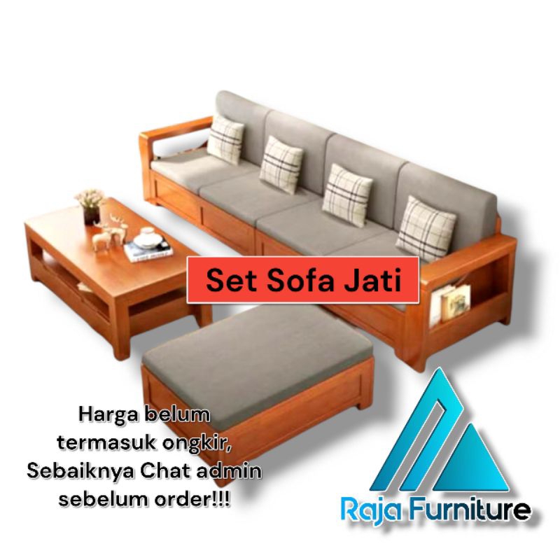Jual Raja Furniture KURSI TAMU SOFA JATI PISAHAN 4 SEATER + 1 + MEJA ...