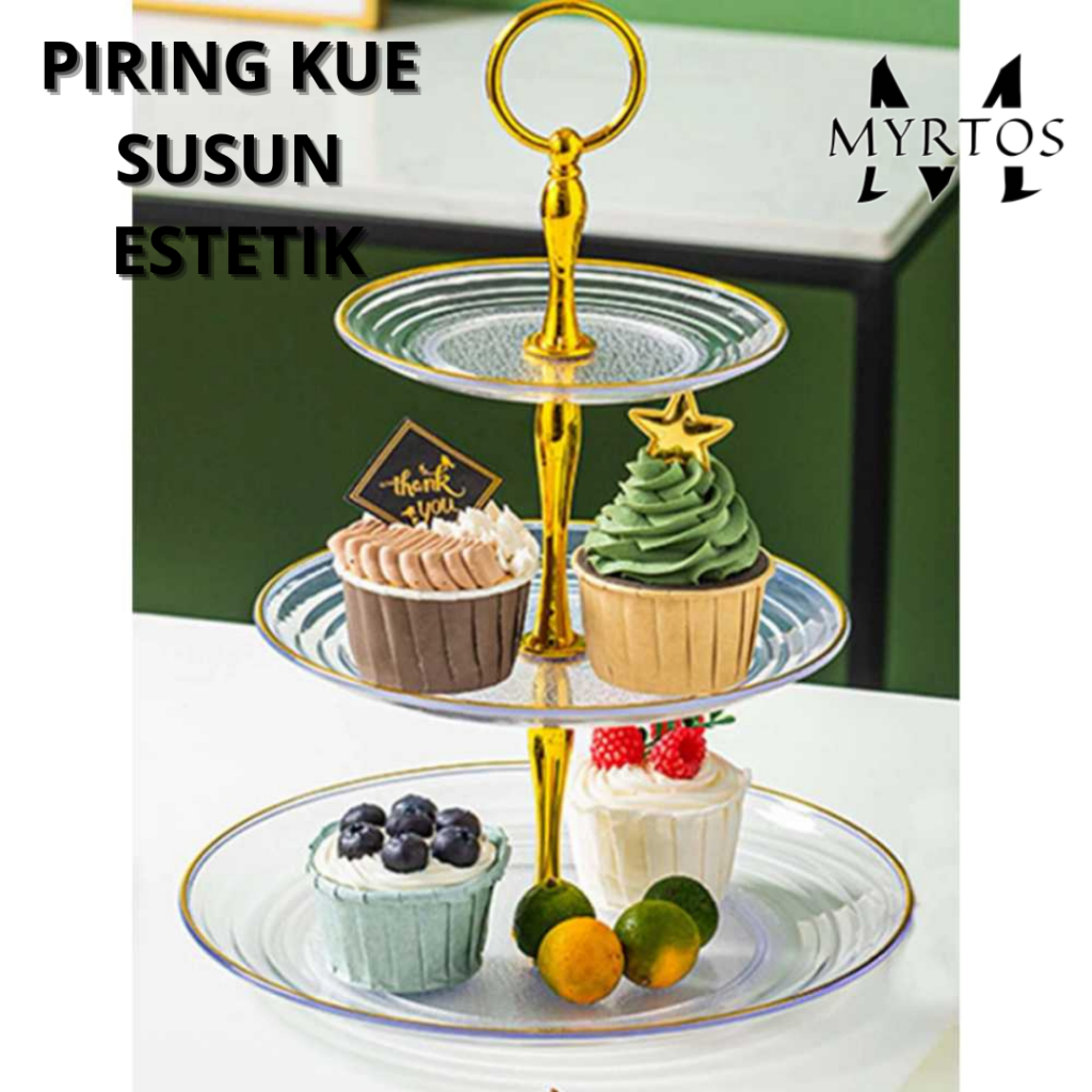 Jual [MT] Rak Kue Susun Aesthetic Estetik / Piring Snack 3 Tingkat ...