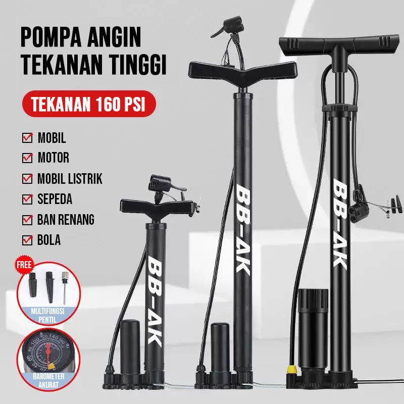 Jual Pompa Angin Sepeda Motor Mobil Tabung Meter Black / High Pressure ...