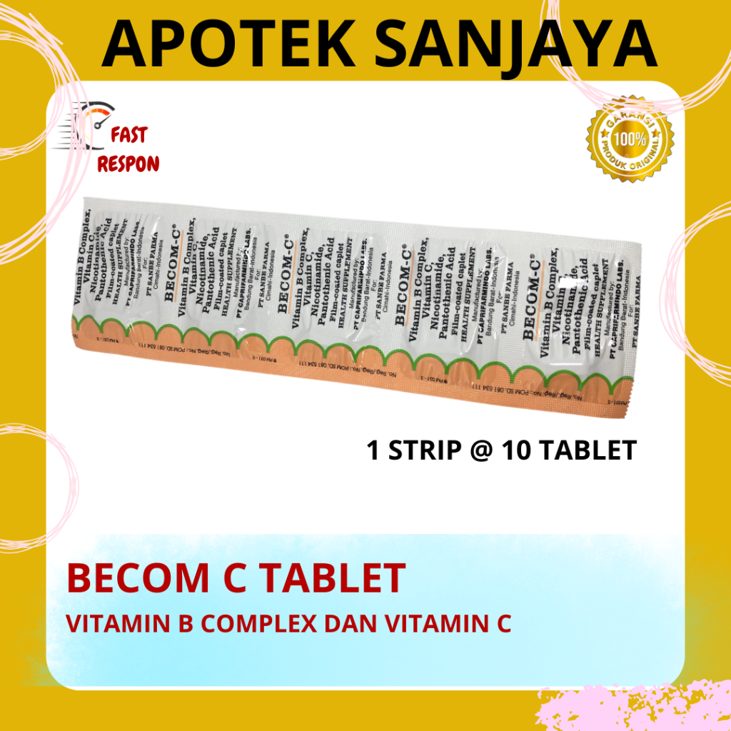Jual BECOM C TABLET / VITAMIN B COMPLEX DAN C / STRIP 10 TABLET / DAYA ...