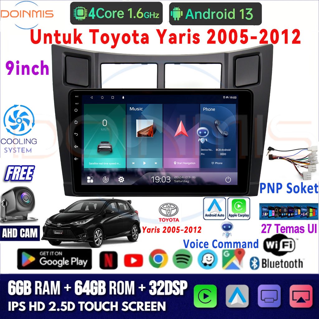 Jual LALAHOO Untuk Toyota Yaris 2005-2012| 6G+64G Android 13 Head Unit Termasuk Frame/PNP Soket ...