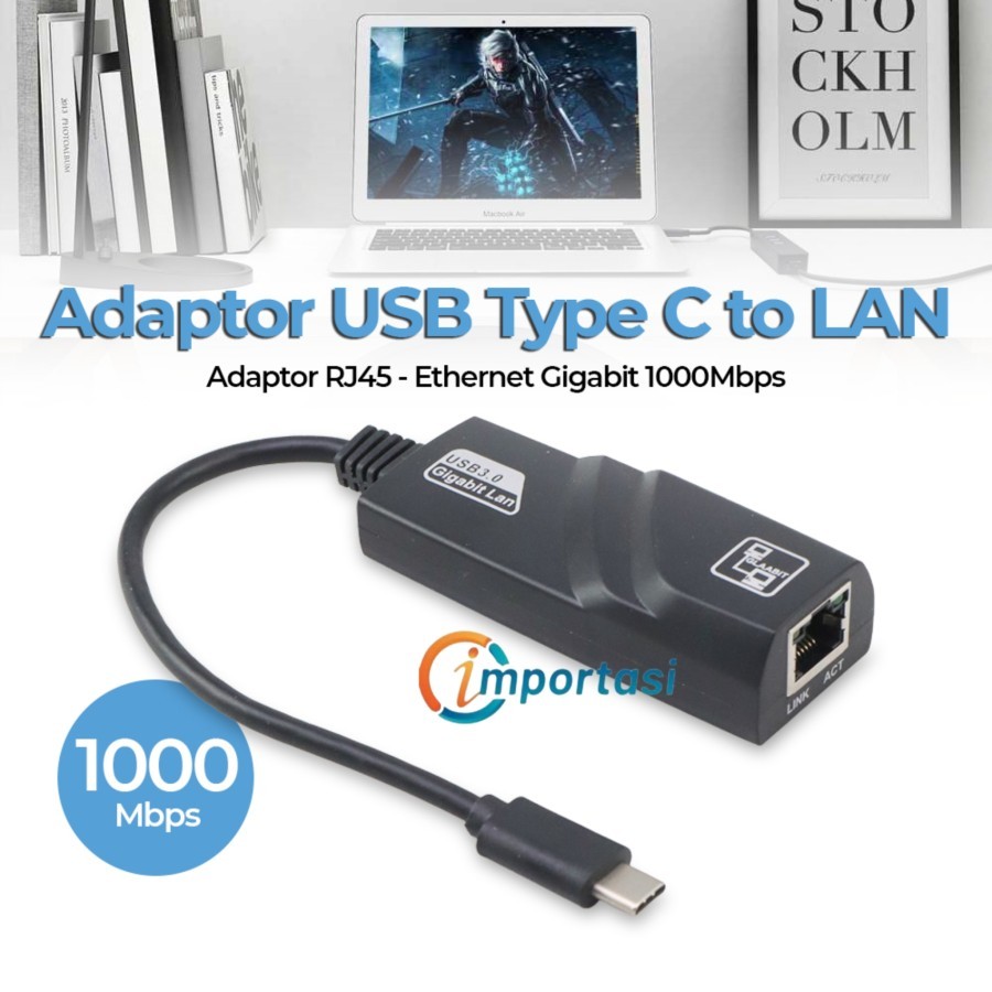 Jual USB Type C to RJ45 Ethernet LAN Adapter Converter Windows Mac OS ...