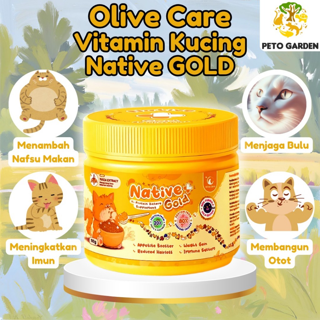 Jual Olive Care Vitamin Kucing NATIVE+ GOLD Protein Tinggi 110gr untuk ...