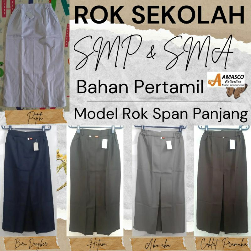 Jual Amasco, Rok sekolah SMP dan SMA, bahan pertamil/rapilo, model rok span panjang, seragam ...
