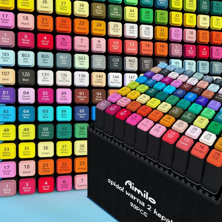Jual Aimilo Spidol Warna Warni 1 Set Sketch Marker 2 Tip Touch Marker ...