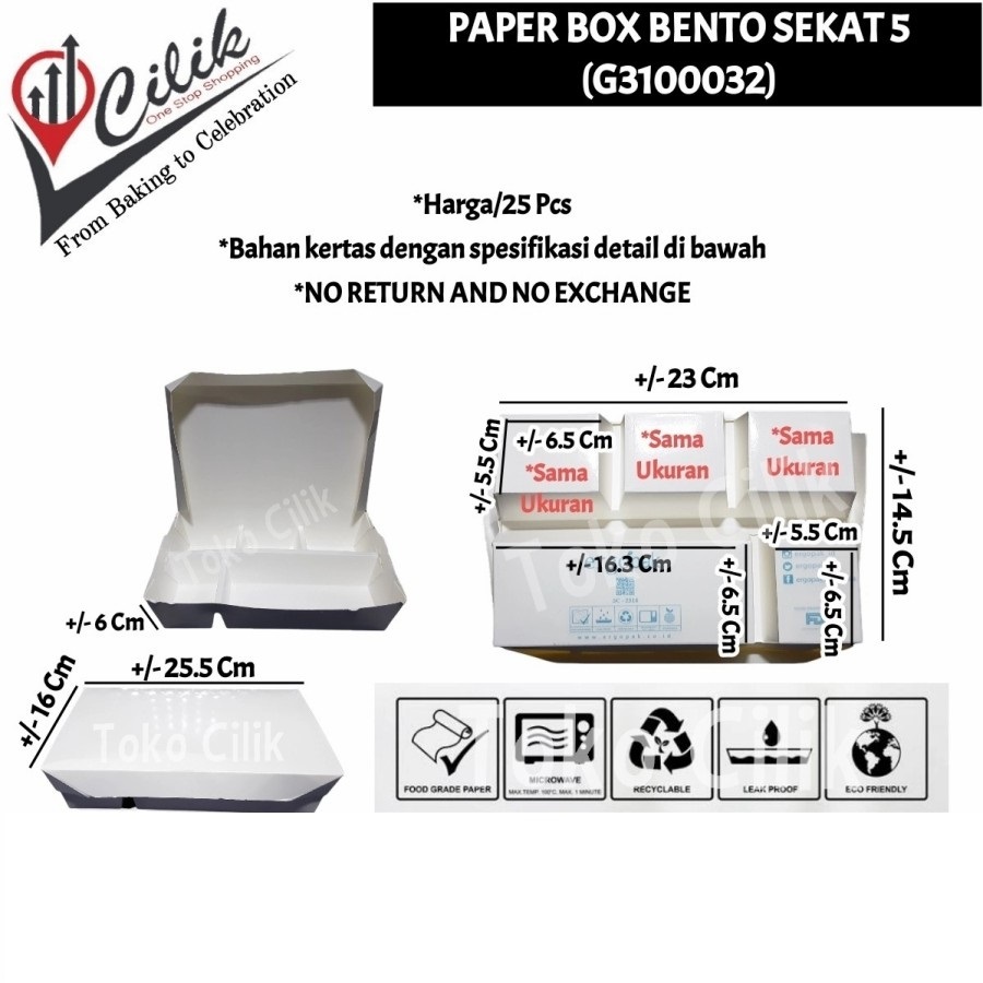 Jual box+bento+kertas+paper+sekat+5+kemasan+packaging+nasi+bekal ...