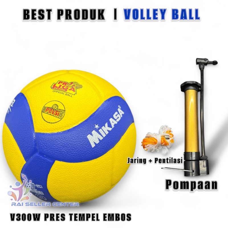 Jual Bola Voli Mikasa V300W Pres Mesin Embos Asli Gratis Pompaan Jaring ...