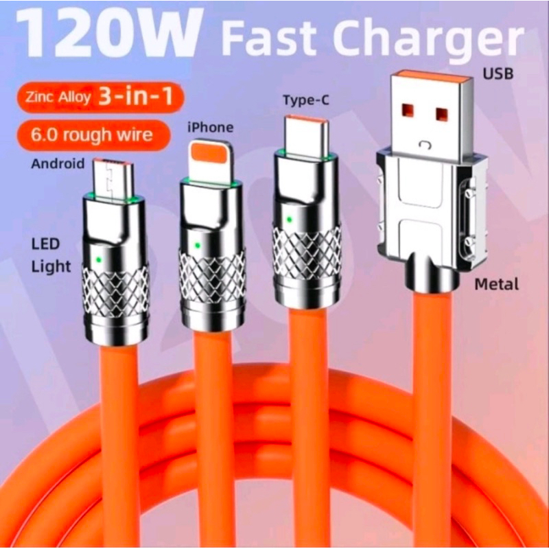 Jual kabel data 3 in 1 fast charging macro lighting tipe c | Shopee Indonesia