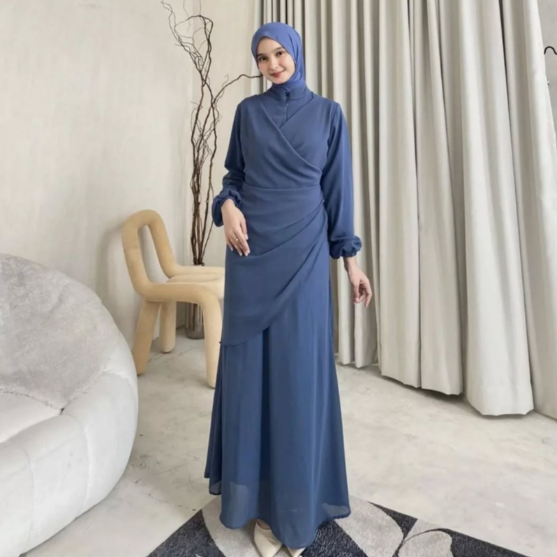 Jual AYRA DRESS / Gamis Simple Hitam Panjang Wanita Syari Bahan Ceruty ...