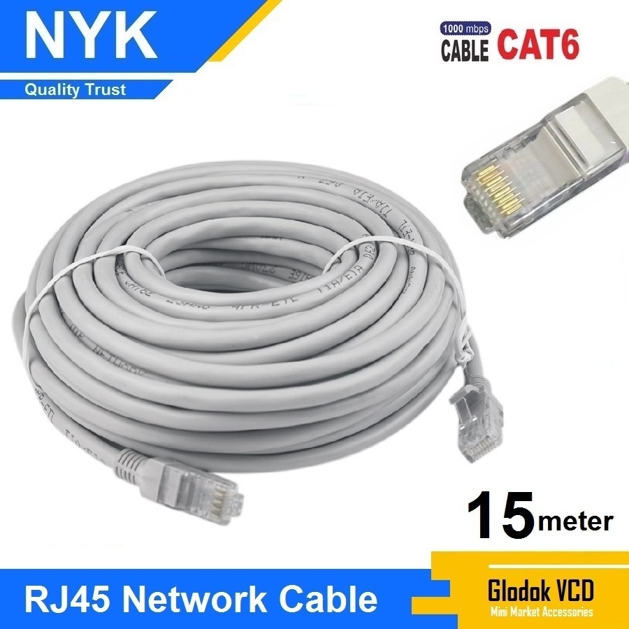 Jual NYK Kabel Lan UTP Cat6E 15M Internet Ethernet Cable | Shopee Indonesia