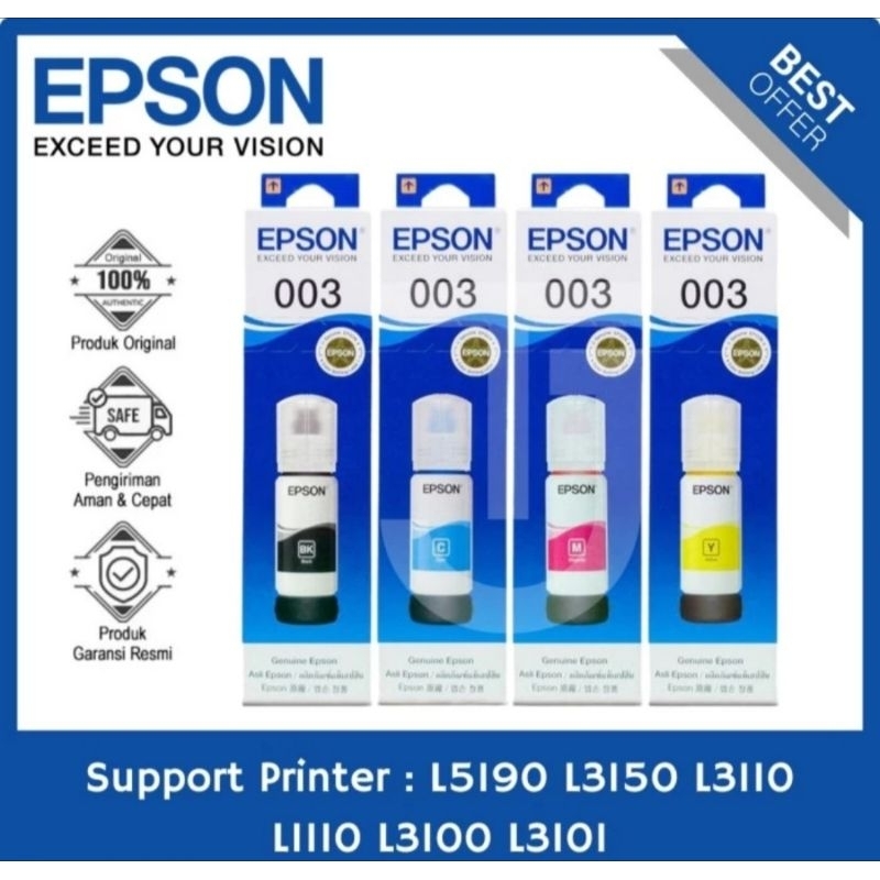 Jual TINTA EPSON 003 ORIGINAL 1SET L3100 L3101 L3110 L3150 L1110 L5190 ...