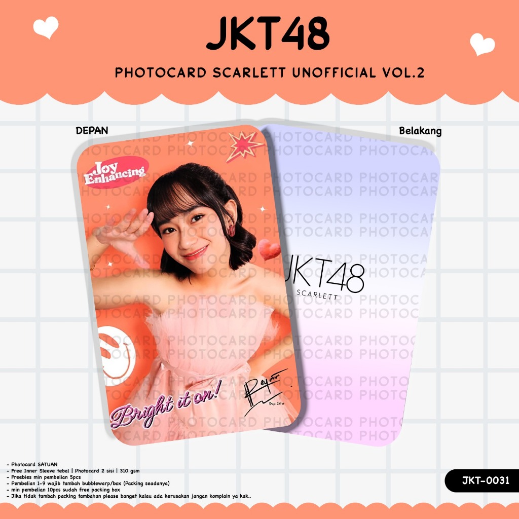 Jual PHOTOCARD KOLEKSI TERBARU JKT48 X SCARLETT VOL.2 DAN VOL.3 UNOFFICIAL FANMADE BAHAN TEBAL 2 ...