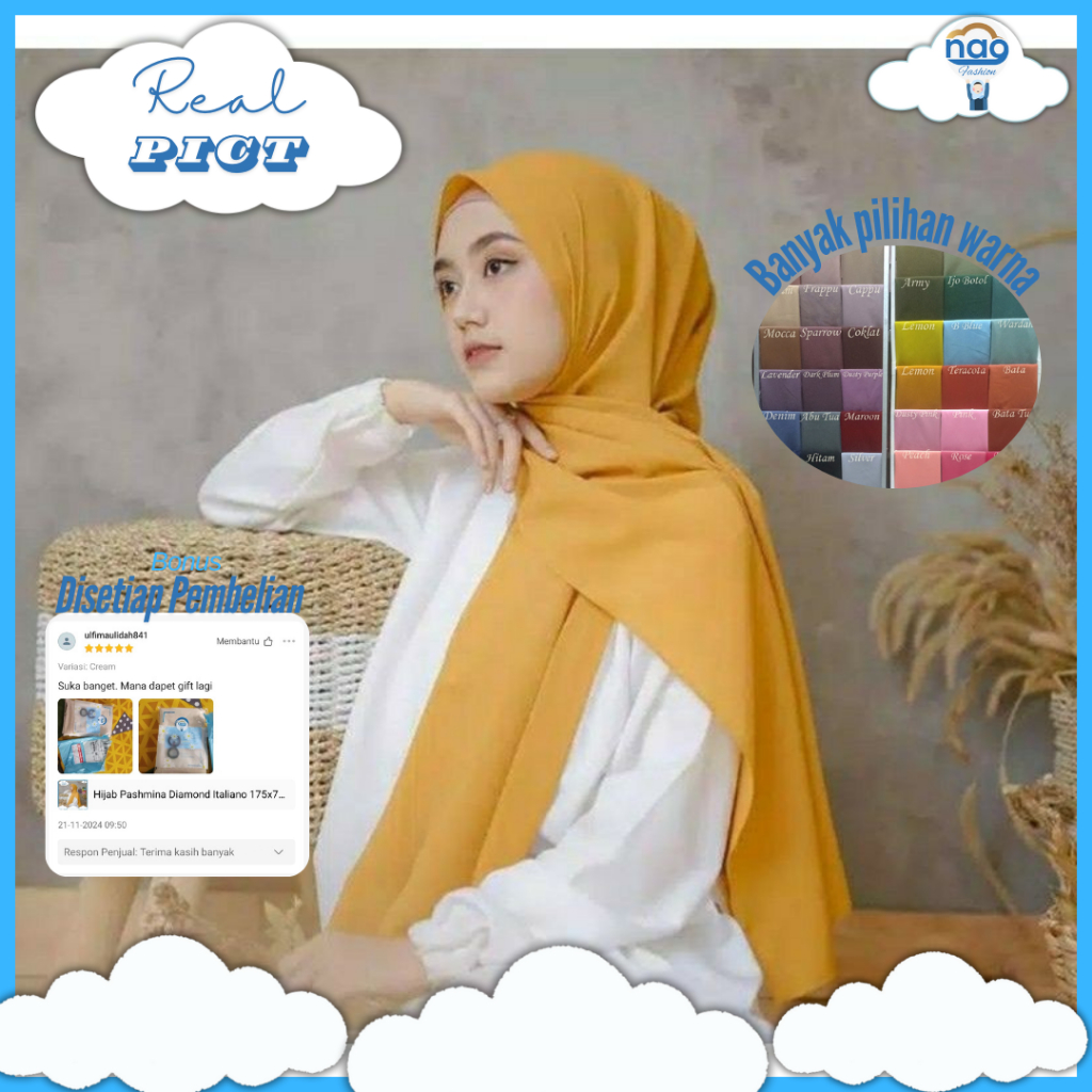 Jual Hijab Pashmina Diamond Italiano Premium 175x75cm | Pashmina ...