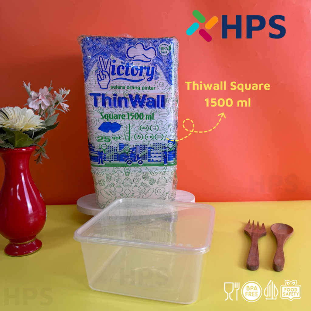 Jual Thinwall Square 1500 ml KOTAK Container Makan Plastik Mika Take ...