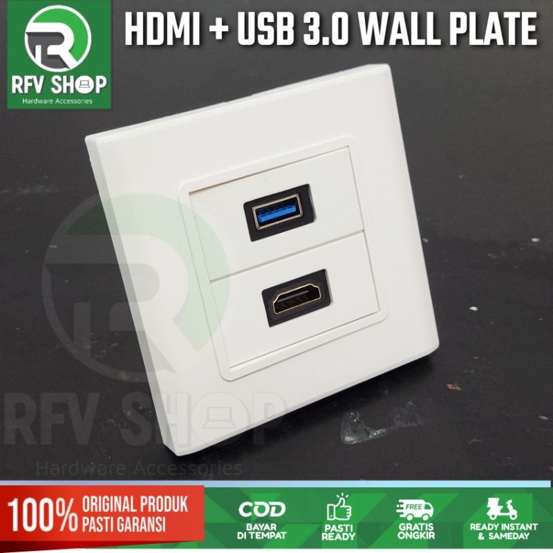 Jual HDMI + USB 3.0 wallplate / stopkontak HDMI USB combo plate wall ...