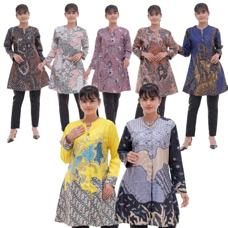 Jual Atasan wanita Tunik batik baju kantoran wanita | Shopee Indonesia