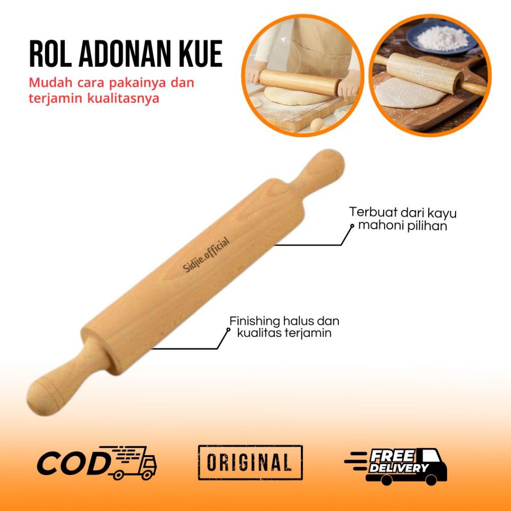 Jual Sidjie rolling pin kayu | penggiling adonan anti lengket ukuran 40 ...