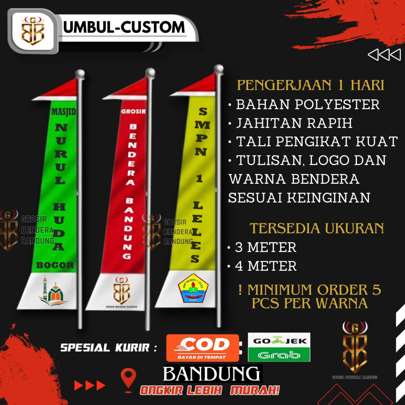 Jual Bendera Umbul Umbul Custom 3 Meter dan 4 Meter Tulisan dan Logo ...