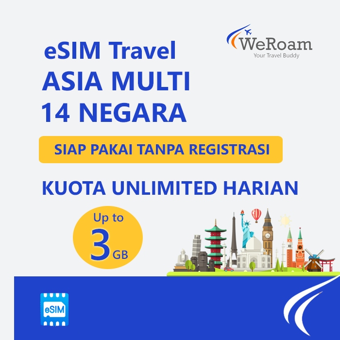 Jual eSIM Travel WeRoam Asia Multi 14 Negara Unlimited Daily Internet | Roaming Luar Negeri ...