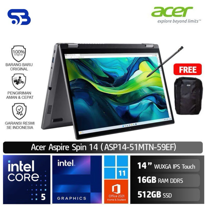 Jual Acer Aspire Spin 14 ASP14-51MTN-59EF /Intel Core 5 120U/16GB/512GB ...