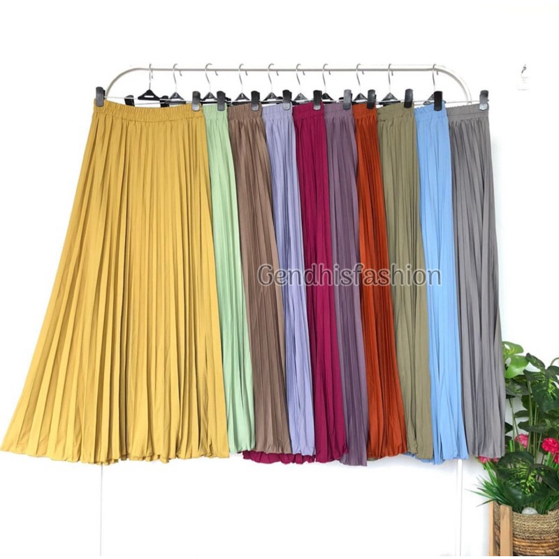 Jual Pleated Skirt- Rok Plisket Panjang 92cm Allsize Premium | Shopee ...