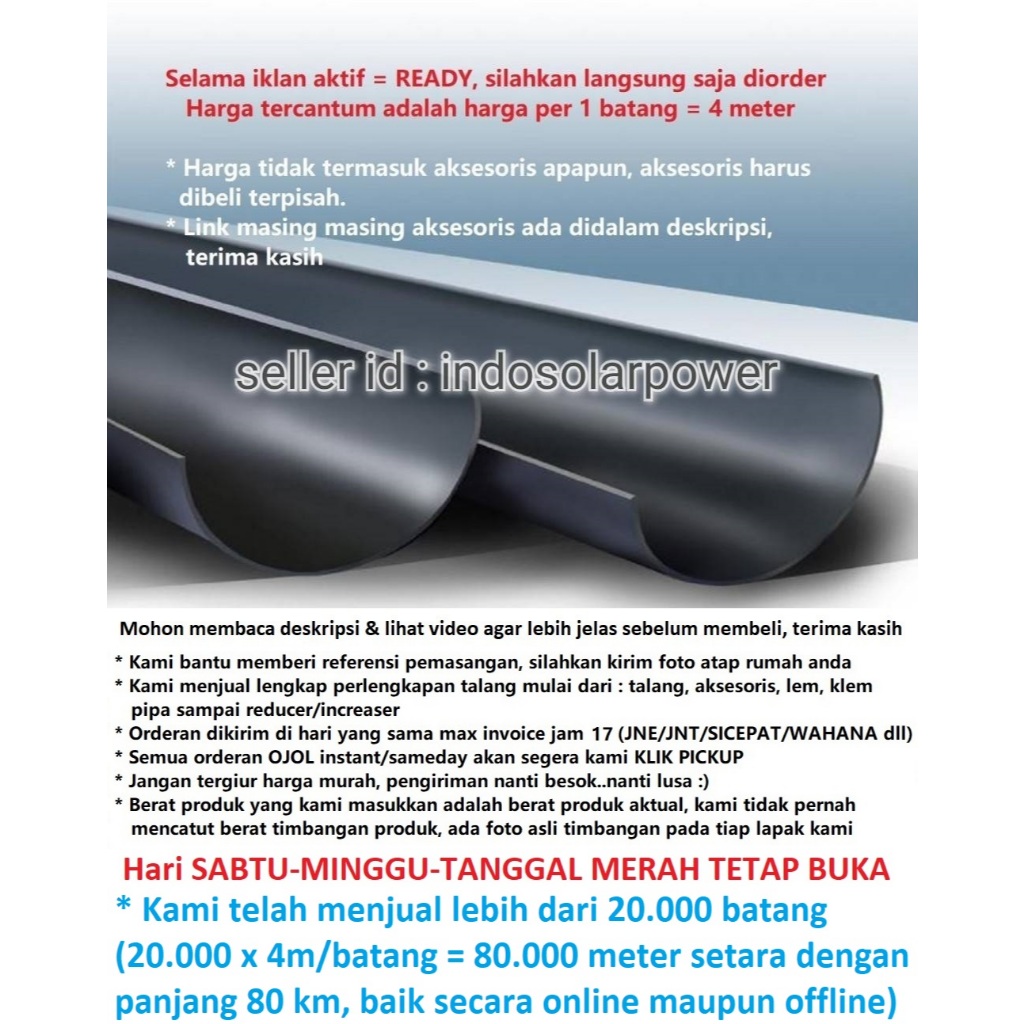 Jual Talang air PVC MASPION 6" harga per batang 4m utuh setengah ...