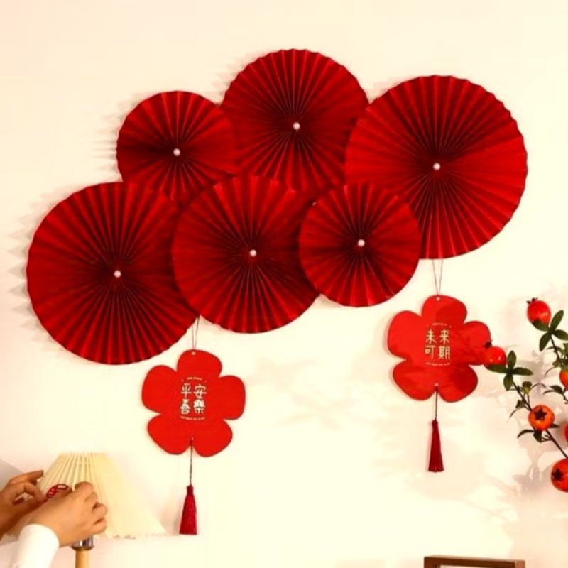 Jual Paper Fan Imlek Merah 1 Set Isi 6 Pcs Hiasan Dekorasi Chinese New ...