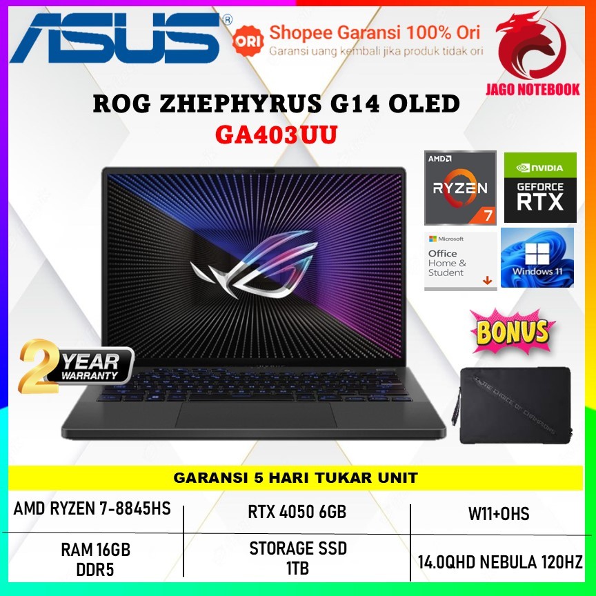 Jual ASUS ROG Zephyrus G14 oled GA403UU R7-8845HS RTX4050 16GB 1TB 14 ...