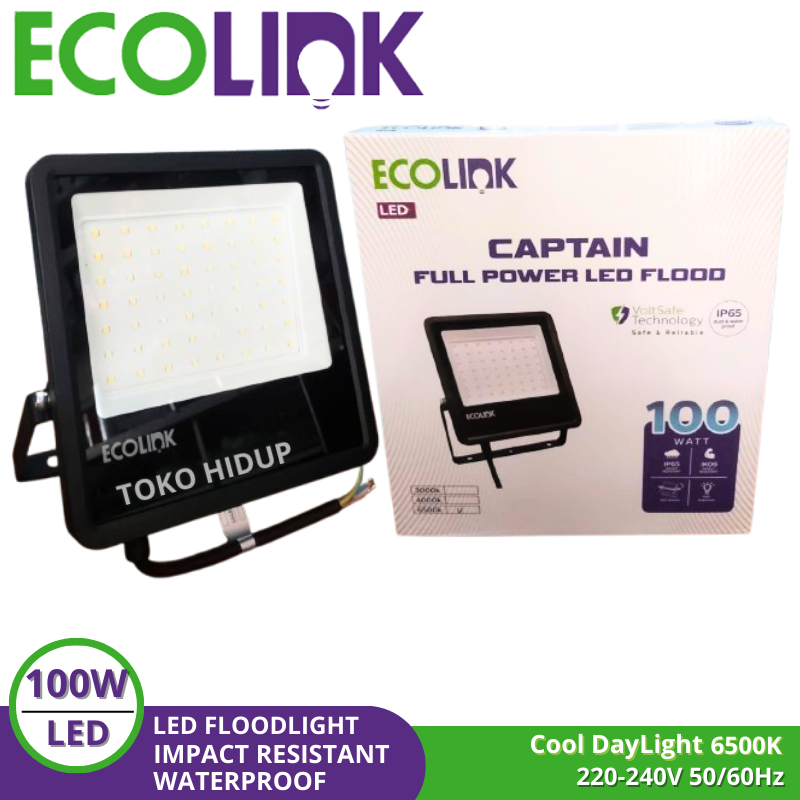 Jual Ecolink Lampu Sorot LED Flood Light 100W Warna Putih Cool Daylight Kuning Hangat Warm White ...