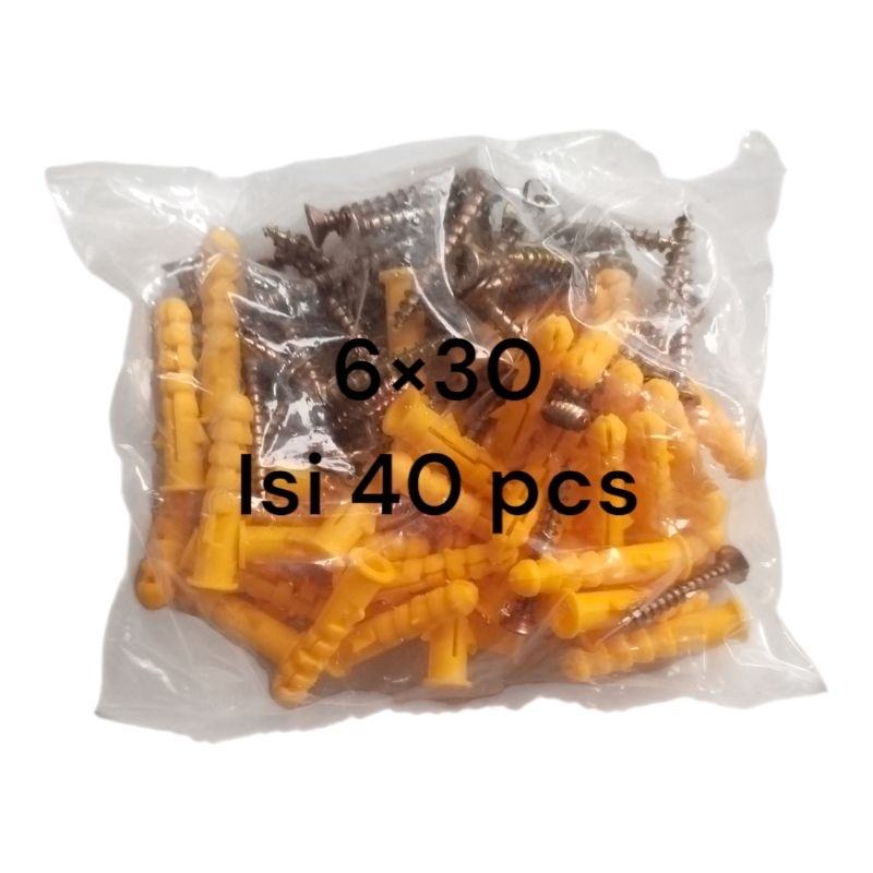 Jual visher+scrup S6×30 mm isi 40 pcs fisher tembok paku fisher tembok ...