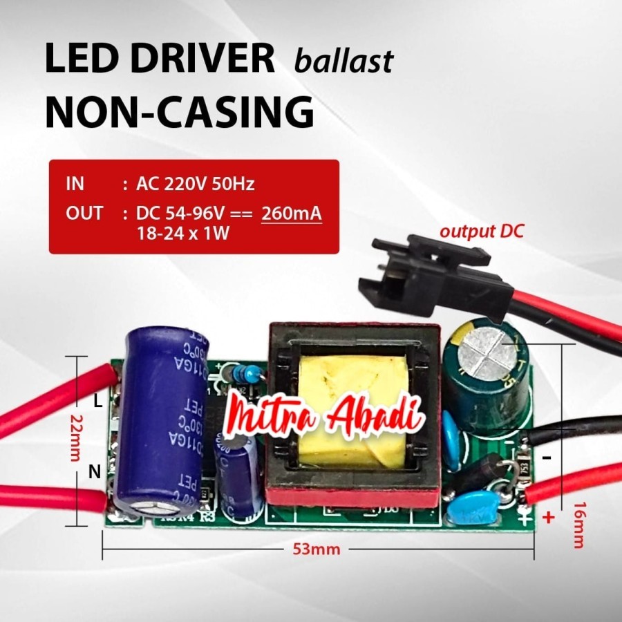 Jual LED Driver Ballast (18-24) x 1W 260 mA non-Casing / 18-24 LED 1 ...