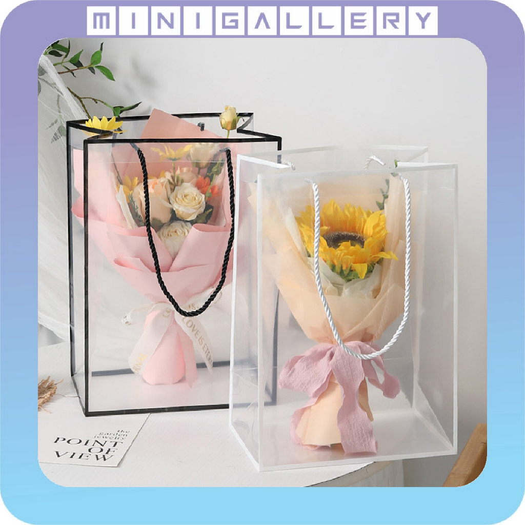 Jual Paper Bag Tas Mika Polos transparant Hand Bag Flower Gift Box Tas ...
