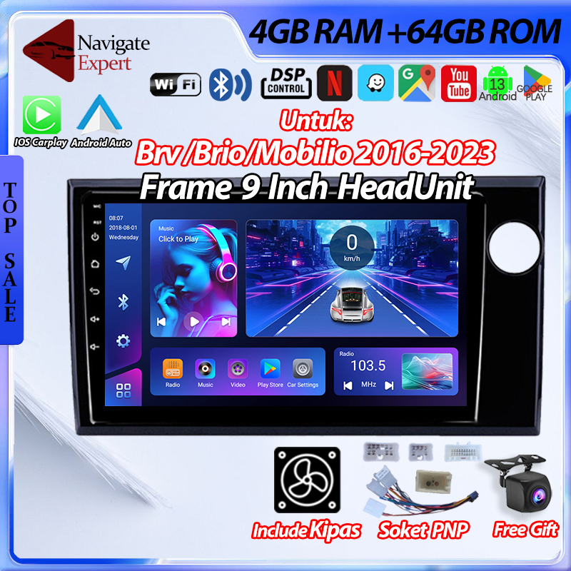 Jual 【Brv/Brio/Mobilio 2016-2023】4G+64G Head Unit Android 13 Mobil 9inch IPS Screen Termasuk ...