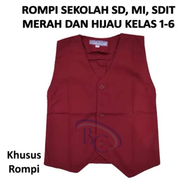 Jual Rompi Anak Seragam Sekolah Rompi SD Merah Perempuan / Laki-laki ...
