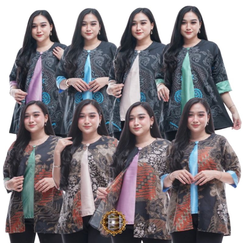 Jual Blouse Atasan Batik Wanita Modern Kantoran Lengan 3/4 Bahan Katun Polimikro M L XL XXL Bisa ...
