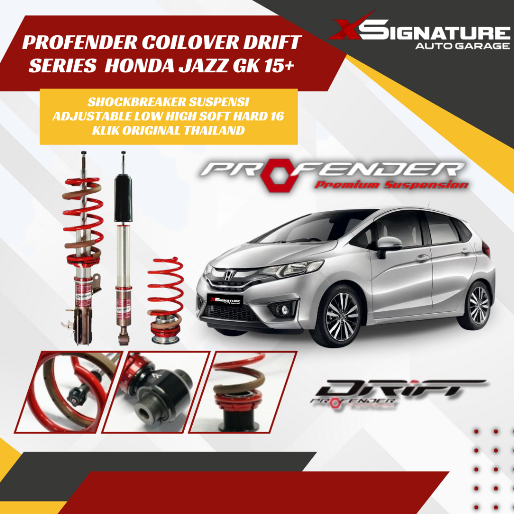 Jual PROFENDER COILOVER DRIFT SERIES JAZZ GK 15+ SHOCKBREAKER SUSPENSI ADJUSTABLE LOW HIGH SOFT ...