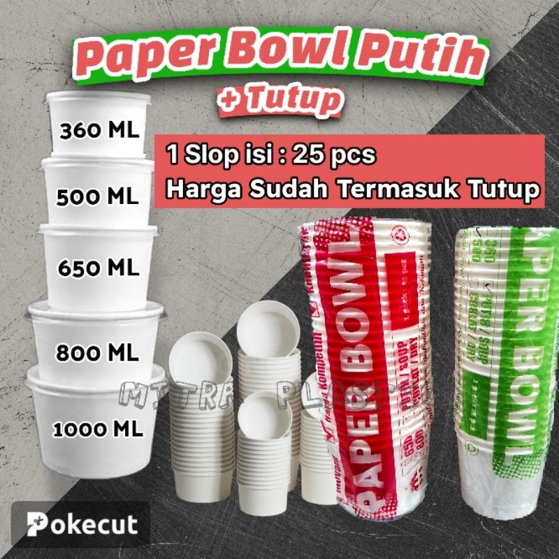 Jual Paper Bowl Putih Polos Ukuran 360 500 650 800 1000 ML (isi 25 pcs ...
