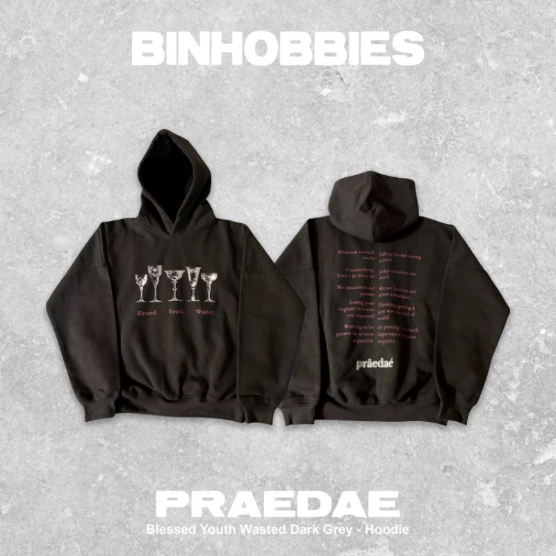 Jual PRAEDAE Blessed Youth Wasted Hoodie Boxy Dark Grey ORIGINAL ...