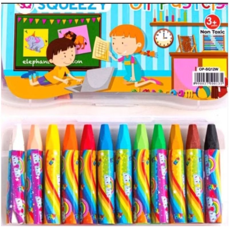 Jual (12 warna) oil pastel 12 warna SQUEEZY/crayon murah/crayon 12 ...