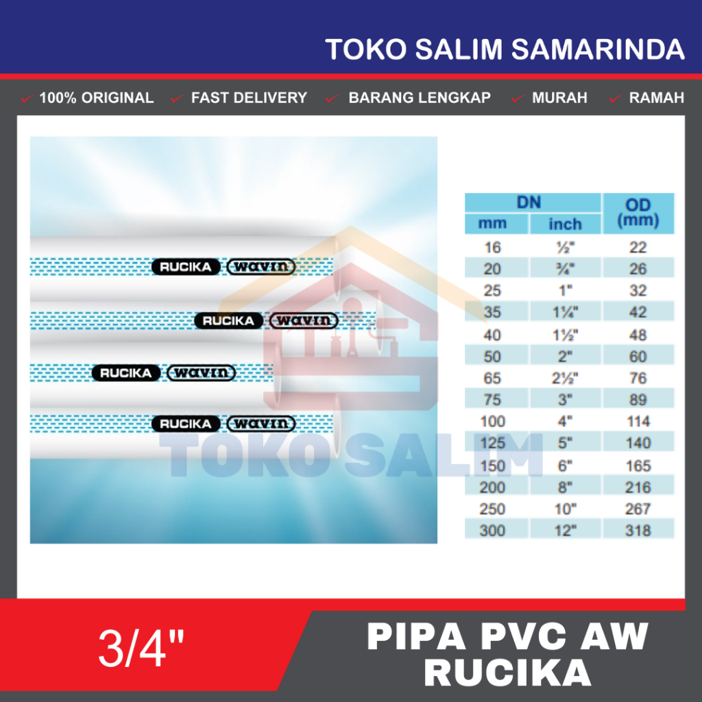 Jual Pipa Rucika AW Biru 3/4 Inci 4 Meter | Pipa PVC Paralon 3/4 inch ...