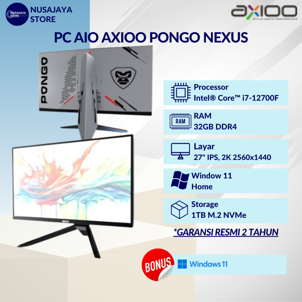 Jual PC AIO AXIOO PONGO NEXUS INTEL CORE i7 12700F 32GB 1TB SSD RTX4060 ...