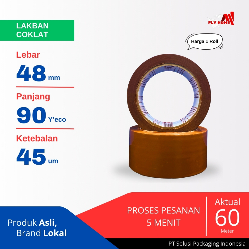 Jual FLYHOME Lakban coklat 90yard 48mm x 90yard 2inci 1 roll 90 yard ECO | Shopee Indonesia