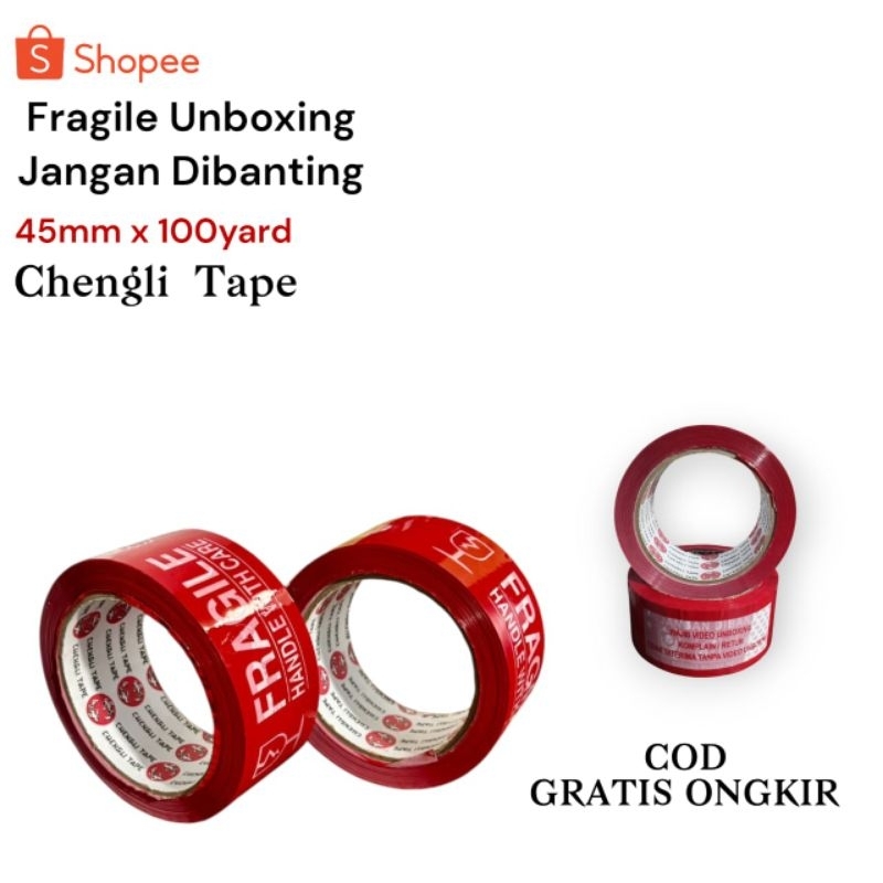 Jual Lakban Fragile Unboxing 45mm x 100 Yard | Fragile Unboxing 100 Yard | Fragile Merah ...