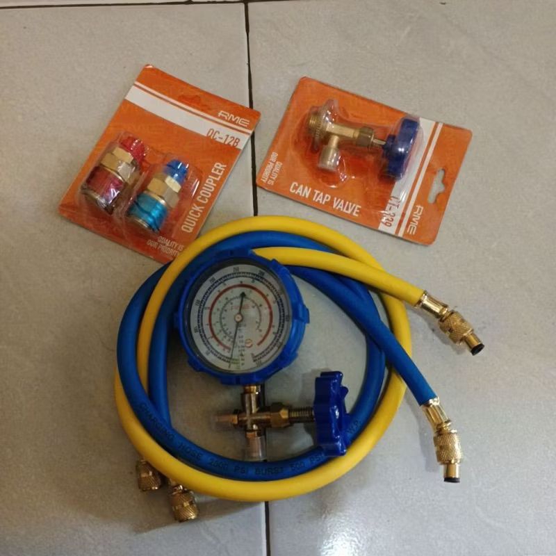 Jual MANIFOLD SINGLE R134 R22 500 PSI + 2 SELANG + CAN TAP VALVE 339 ...