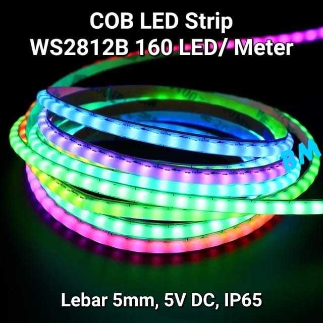Jual COB 160 LED per meter WS2812B Lebar 5mm Smart LED Strip 160/m 5V ...